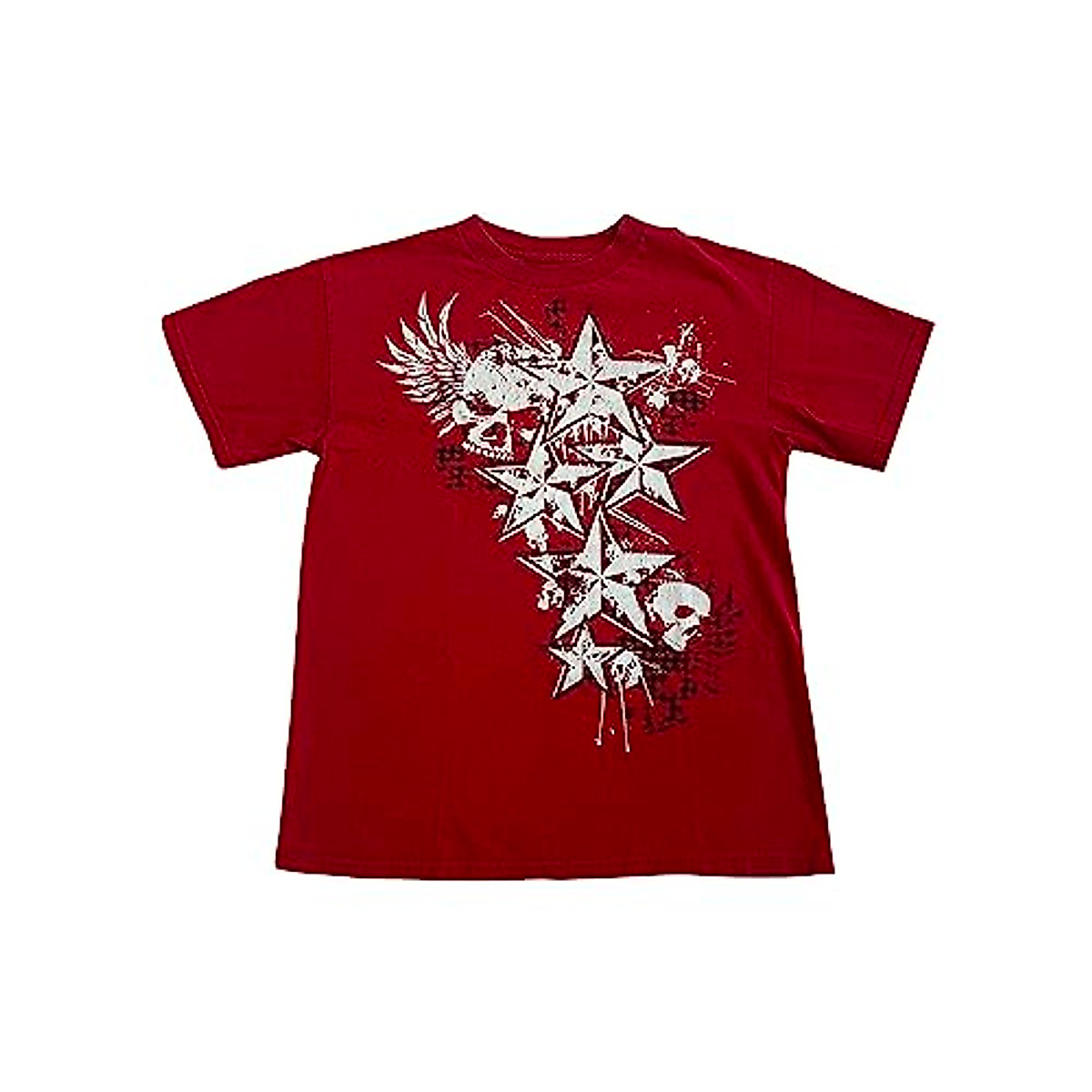 Y2k Women Grunge Short Sleeve Teen Girl Aesthetic Top Skull Graphic Print Oversized Halloween Baggy Tshirt (Red Star, M)