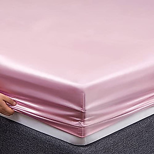 Vonty Satin Sheets Twin Silky Soft Satin Bed Sheets Pink Satin Sheet Set, 1 Deep Pocket Fitted Sheet + 1 Flat Sheet + 1 Pillowcases
