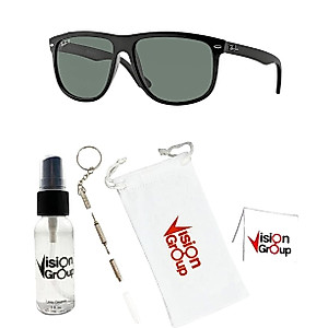 Ray-Ban RB4147 Boyfriend Sunglasses + Vision Group Accessories Bundle (Black/Dark Green Polarized (601/58),60) for unisex-adult