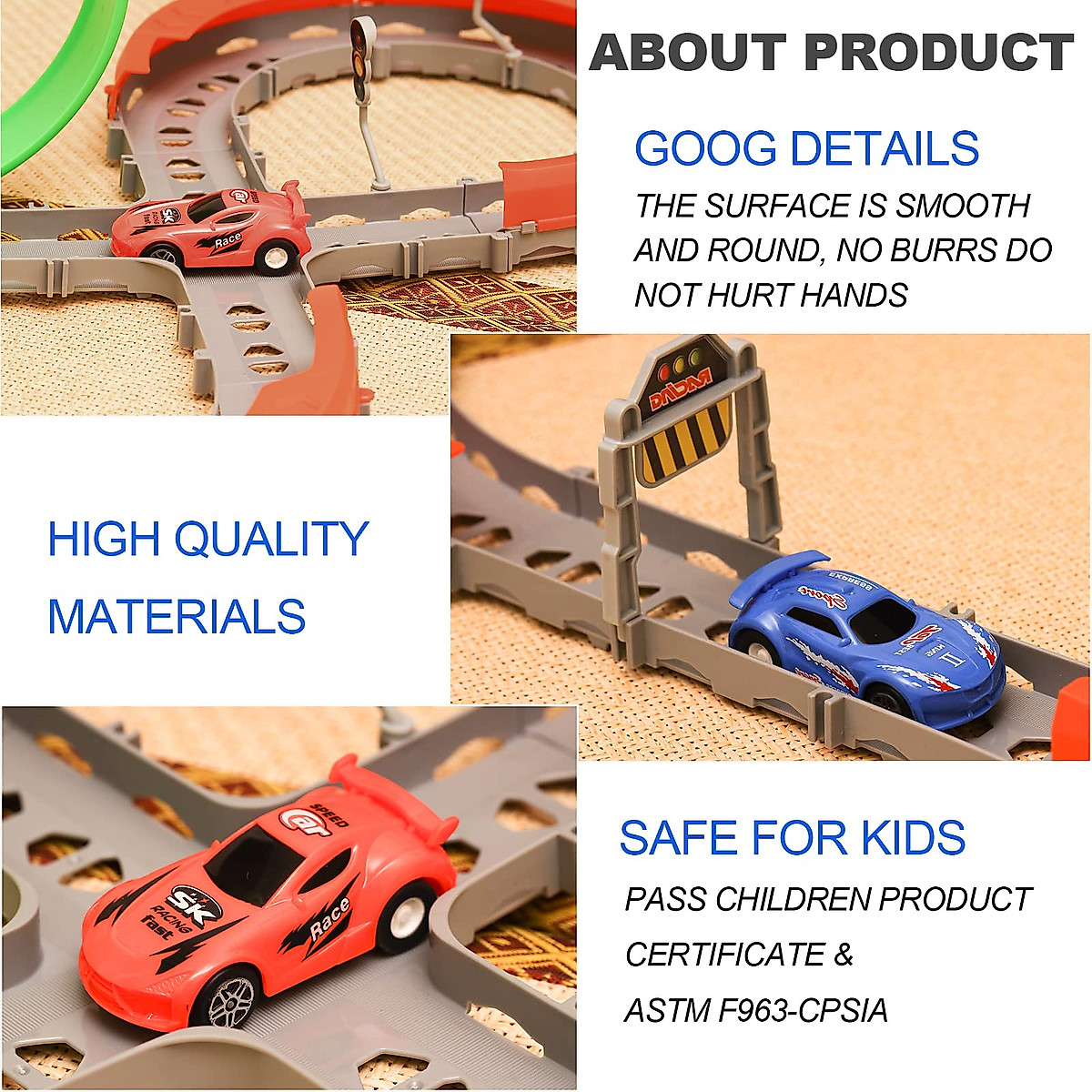 Race Car Track Set, Assembled Car Track Toys with 27 Pcs Building Kits, 2 High Speed Race Cars, 360° Loop X-type Crossing Track for Kids 3+ Ages Birthday (A Race Car Set)