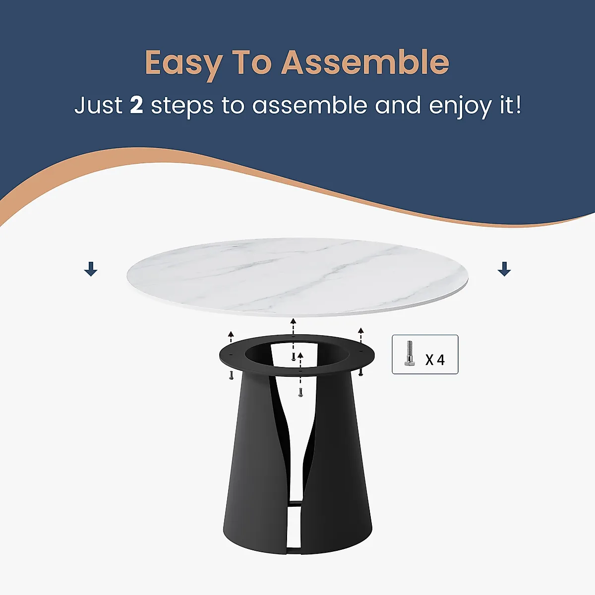 POVISON Round Dining Table for 4-6, Modern Dining Table Round 51" Matte Sintered Stone Tabletop with Solid Black Carbon Steel Pedestal, Circle Dining Table for Dining Room (Dining Table Only)