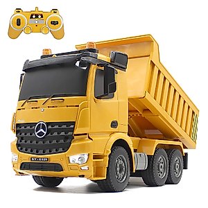 fisca Remote Control Truck, 1/20 Scale 6 Channel 2.4Ghz RC Dump Truck Construction Vehicle Toy with LED Lights and Simulation Sound for Kids