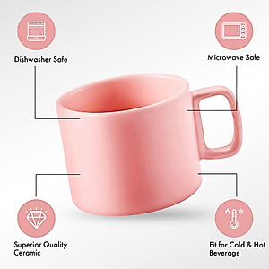VOBAGA Coffee Mug 11 oz Tea Cup with Flat-Bottom Warming Coffee Milk for Office and Home（Pink