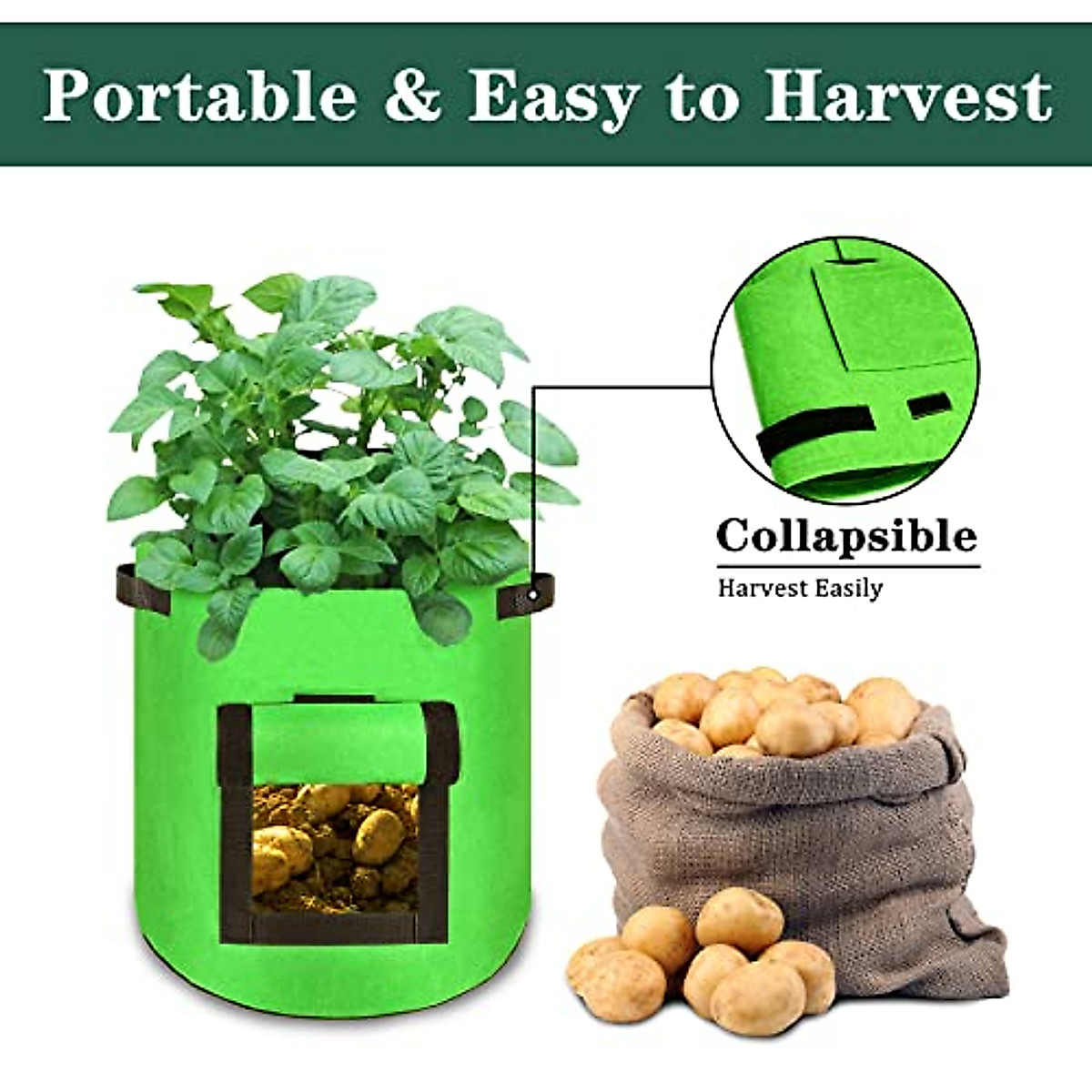 Qaxlry Potato Growing Bags, 2 Pack 10 Gallon Double Thickened Felt Potato Grow Containers with Handles & Access Flap for Potatoes, Tomato, Carrot, Onion, Vegetables, Fruits, Plants
