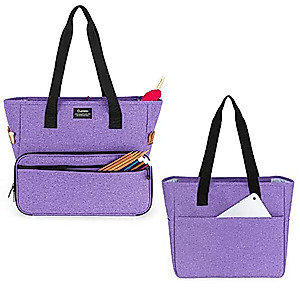 CURMIO Yarn Storage Bag, Knitting Tote Bag for WIP Project, Crochet Hooks, Knitting Needles and Yarn Skeins, Bag Only, Purple (Patented Design)
