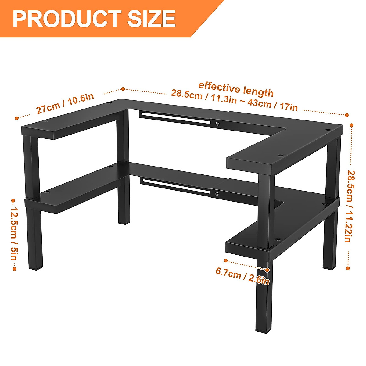 Mystozer Metal Kitchen Spice Rack, Spice Organizer for Cabinet with Double-Layer Expandable, Seasoning Rack for Countertops, Pantries and Cabinets (Black)
