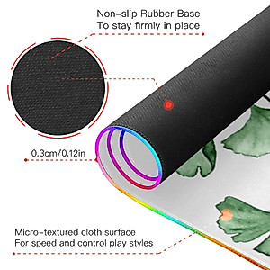 Large RGB Gaming Mouse Pad Ginkgo Biloba Known Ginko Gingko Leaves Glowing Extended Mousepad 35.4x15.7in, Soft Anti-Slip Rubber Base Luminous Mouse Mat for Pc Laptop, Gaming, Office, Home