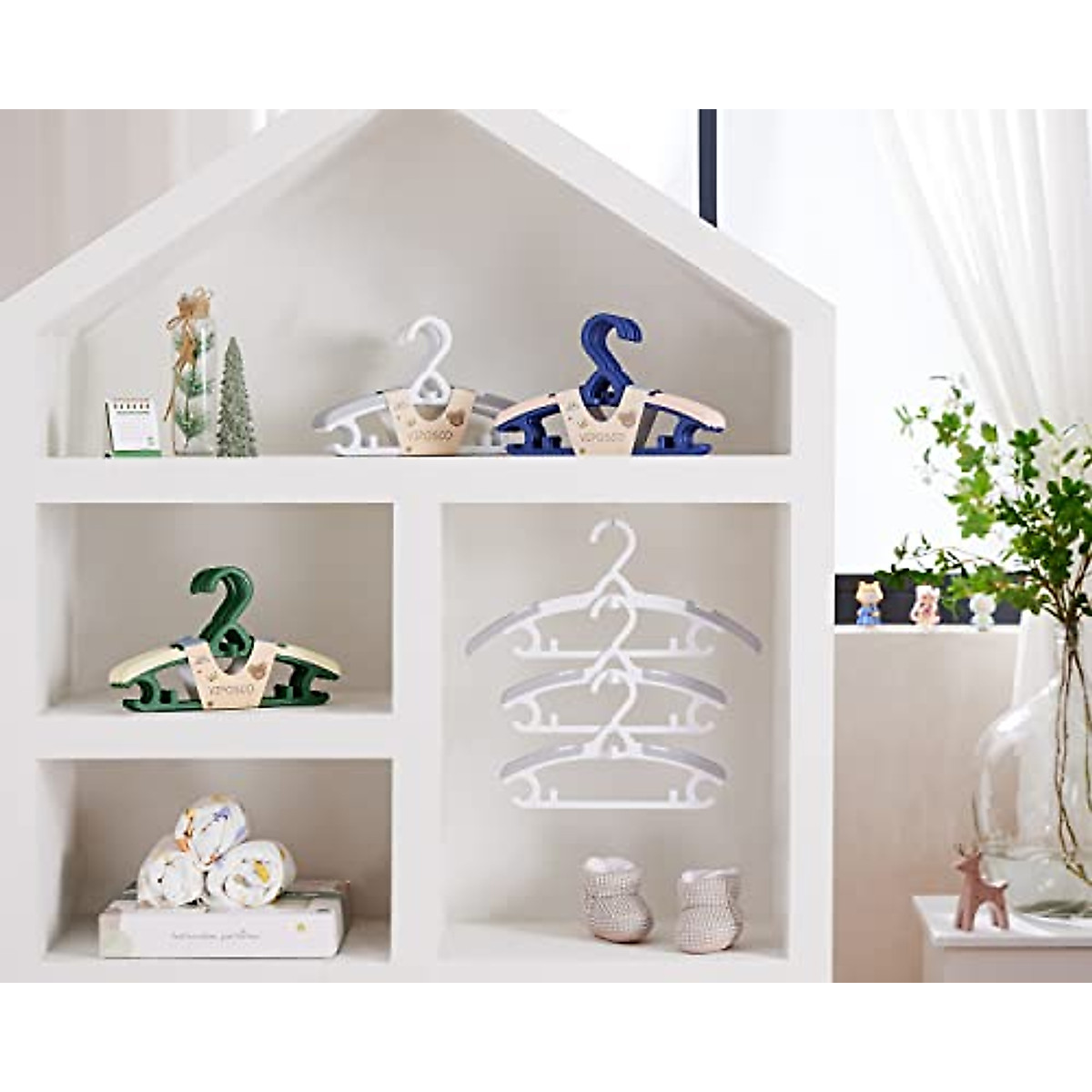 VIPOSCO Baby Hangers 24 Pack Kids Adjustable Hangers for Nursery Closet Non-Slip Hangers Kids Cloth Hanger for Girl Boy Toddler Children Newborn Coat Pant Hanger, Blue&Pink