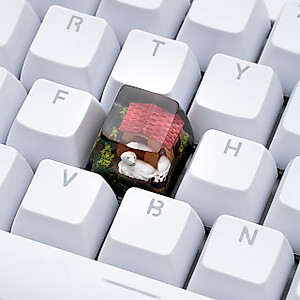 Ocean Key Artisan Keycaps for DIY Replacement Handmade Resin Keycaps Dog House Handmade Resin Keycaps for Switch Gaming, Cherry MX Mechanical Keyboards (Red)