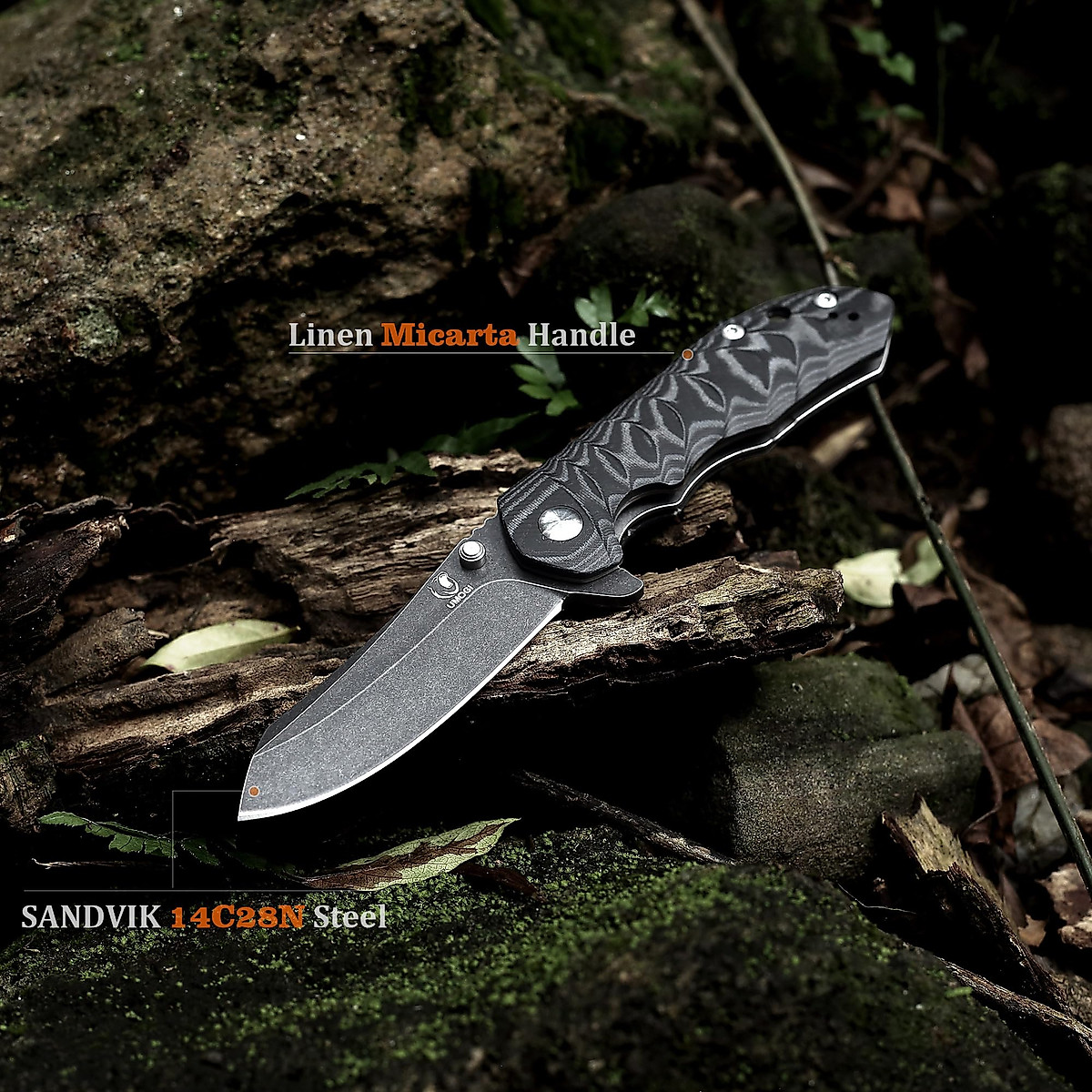 UMOGI Folding Knife - 14C28N Blade, Linen Micarta Handle Safety Liner Lock - Outdoor Camping Hiking Knife, Father’s Day Men Husband Gifts. With Screwdriver for DIY