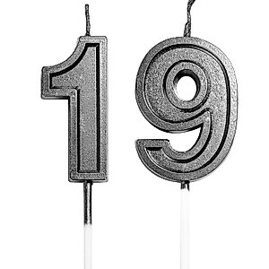 19th & 91st Birthday Candles Number 19 91 Cake Topper Happy Birthday Decoration for Women Men Girls Boys Party Wedding Anniversary Celebration (Black)