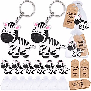 Elecrainbow 60 Pack Zebra Party Favors Include 20 Keychains, 20 Thank You Tags, 20 Goodie Bags for Zebra Keychain Return Gift,Women Girls Birthday,Baby Shower,Goodie Bag Fillers