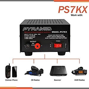 Pyramid Universal Compact Bench Power Supply - 5 Amp Linear Regulated Home Lab Benchtop AC-to-DC 12V Converter w/ 13.8 Volt DC 115V AC 70 Watt Power Input, Screw Type Terminals, Cooling Fan - PS7KX