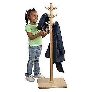 Constructive Playthings - MTC-311 E-Z Reach Wooden Classroom Clothes Tree Hanger for Kids