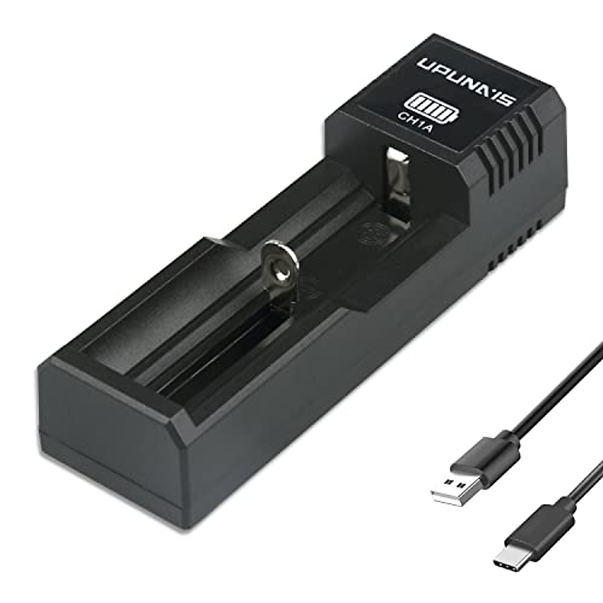 18650 Battery Charger, Suitable for li-ion Battery 18650 20700 10440 14500 18500 16340 17500 26650 Batteries Charger, Type C Single Bay Rechargeable Battery Charger