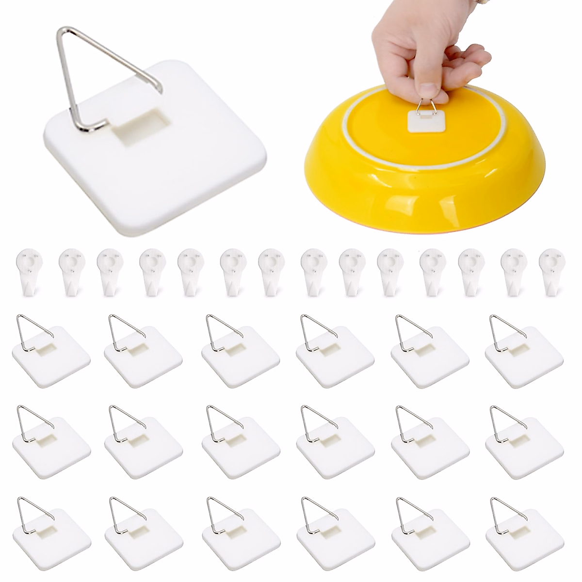 KAHIT Plate Hangers for The Wall, Adhesive Picture Hangers Plate Wall Hangers for Display Plate Holders for Displaying On Wall Plate Hangers Adhesive Plate Hanger with Invisible Nails 20 Pack