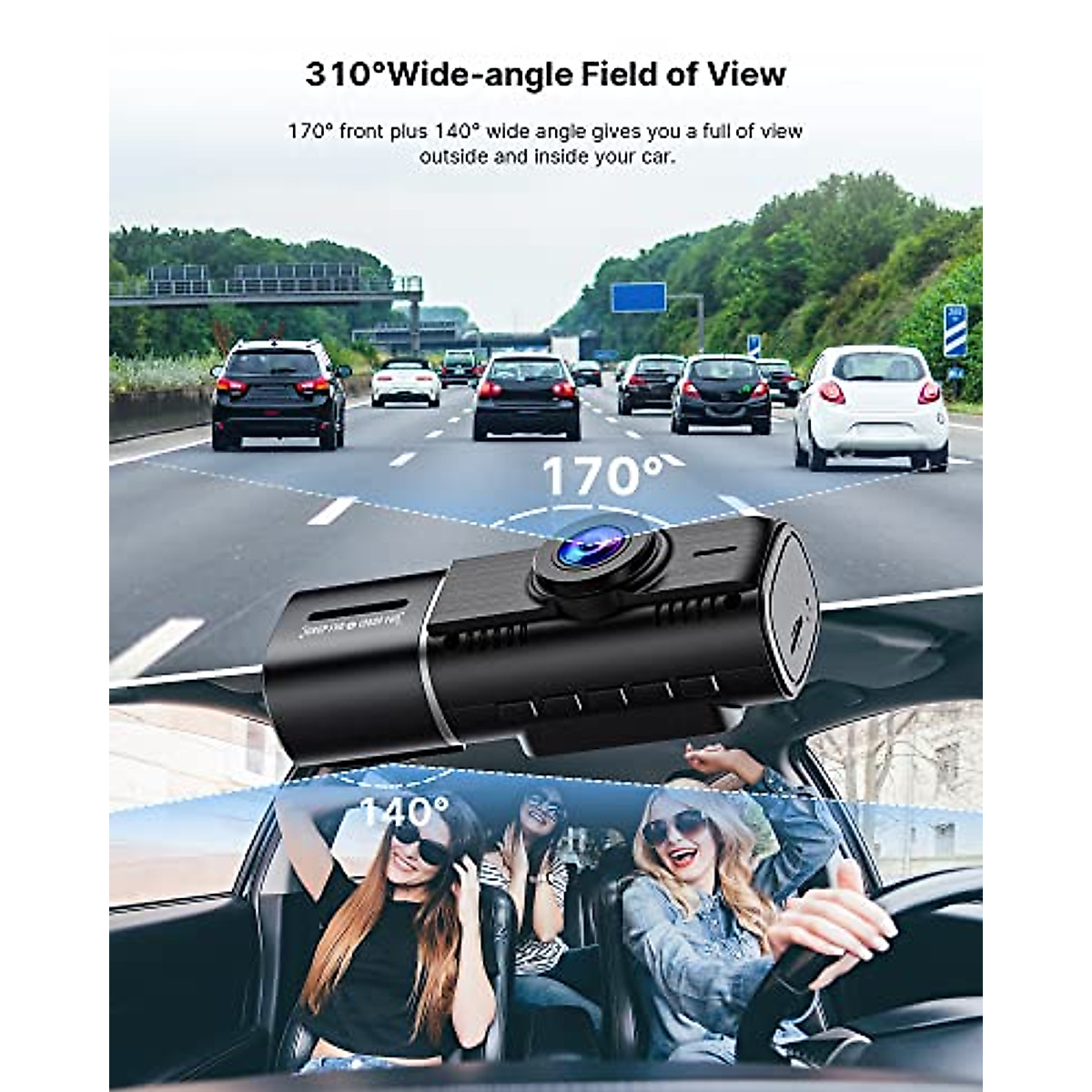 Dual Dash Cam Front and Inside 1080P Dash Camera for Cars IR Night Vision Car Camera for Taxi Accident Lock Parking Monitor 2 Mounting Options