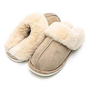 Epsion Womens Winter Warm Slipper Faux Fur Fluffy Slip-On House Slippers Suede Plush Lined/Anti-Skid Sole Indoor Outdoor