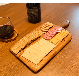 Wrightmart Wood Cutting Board for Kitchen, Server for Charcuterie, Bread, Cake, Fruit, Cheese, Vegetables and Appetizers, Acacia Hardwood, Reversible Paddle Design with Handle