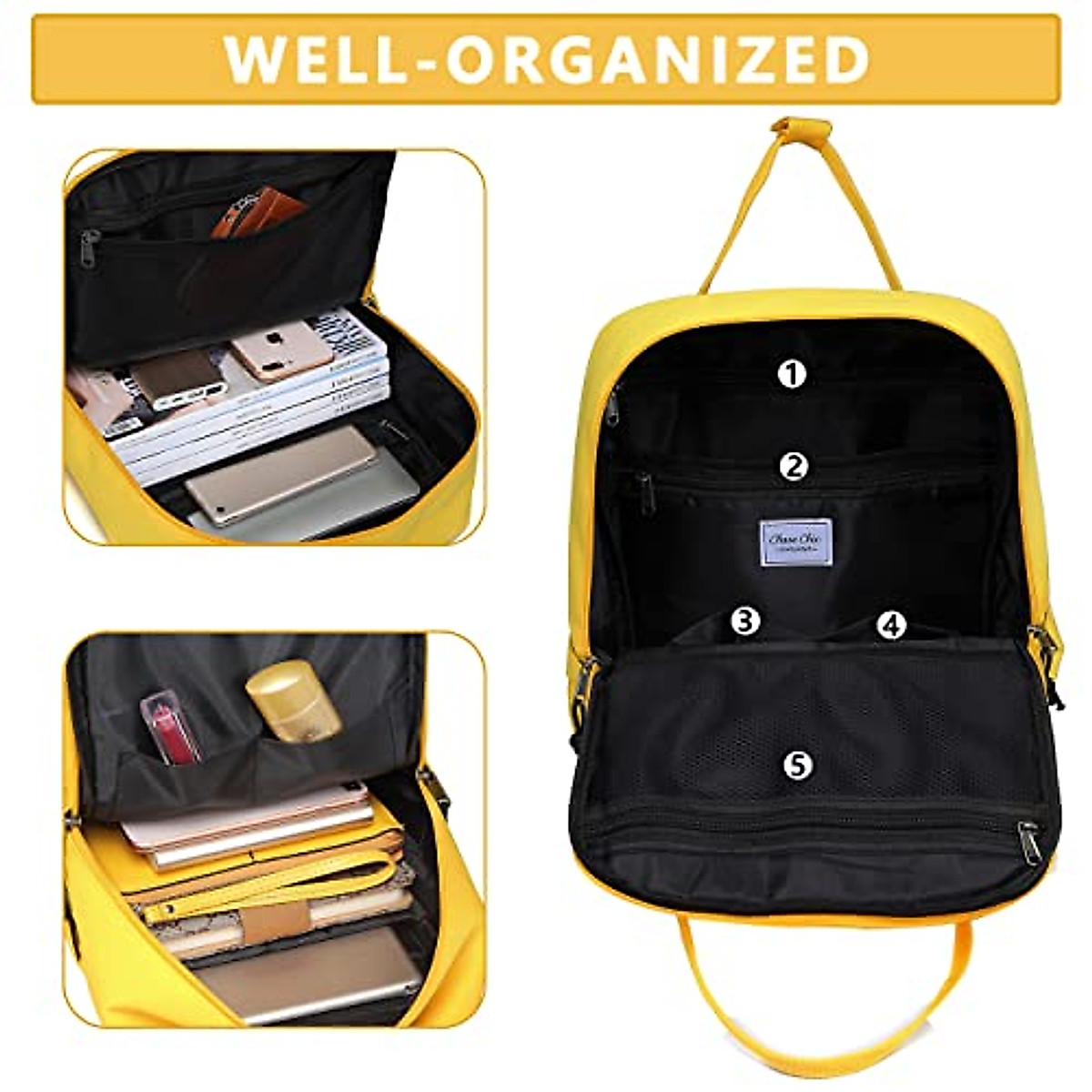 Mini Backpack for Women, Chasechic Lightweight Cute Small Hiking Casual Aesthetic Daypack for Teen Girls Yellow