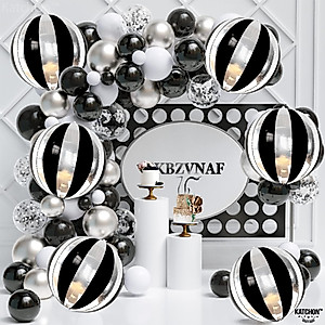 Big, 22 Inch Black and Silver Balloons - Pack of 6, Black and Silver Party Decorations | 360 Degree 4D Stripe Black Silver Balloons | Silver and Black Balloons for Black and White Party Decorations