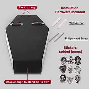 nanayo Makeup Coffin Shelf And Brush Holder – 3 Shelf Makeup Holder for Gothic Decor – Free Standing or Wall Hanging Organizer Spooky Coffin Decor for Bedroom or Bathroom