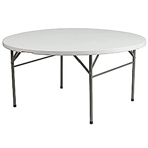 Flash Furniture Scarborough 5-Foot Round Bi-Fold Granite White Plastic Folding Table with Carrying Handle