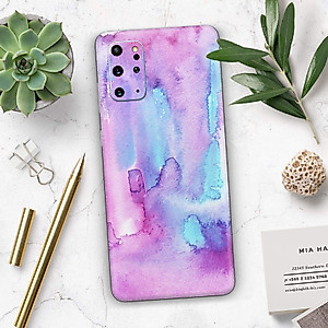 DesignSkinz Blue and Pinkish Absorbed Watercolor Texture Protective Vinyl Decal Wrap Skin Cover Compatible with The Samsung Galaxy S20 (Screen Trim & Back Glass Skin)
