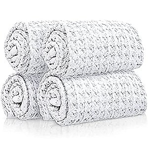 Sutera - Wash Towels Extra Absorbent Silverthread Washcloths Set - Pack of 4 White - 100% CA-Grown Cotton - Luxury Soft Durable Quick Drying Fabric Bathroom Face Cloths 12"x12"
