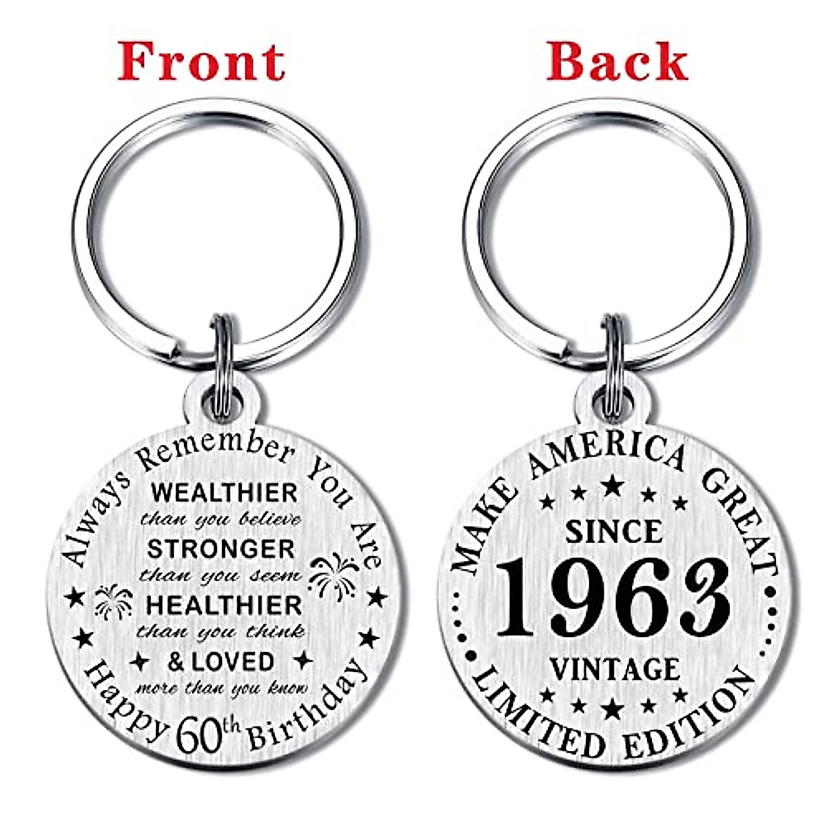 SOUSYOKYO 60th Birthday Gifts for Women Men, Make America Since 1963 Birthday Keychain, 60 Years Old Birthday Gifts ideas, Happy 60th Birthday Decoration Stuff Present