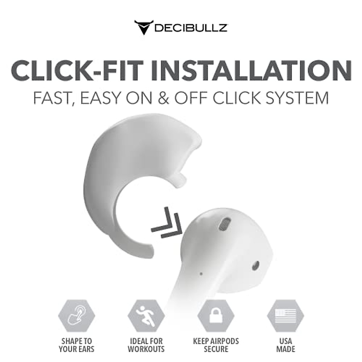 Decibullz Custom Moldable Covers and Ear Hooks, Universal Earbuds Accessory, Compatible with Apple AirPods(r) and EarPods