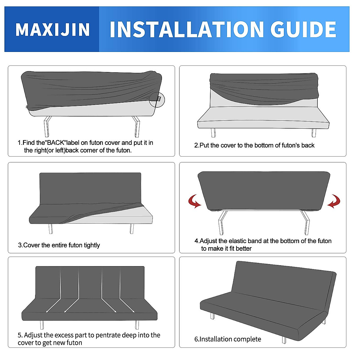 MAXIJIN Jacquard Futon Cover Stretch Armless Sofa Cover Soft Slipcover with Elastic Bottom Thick Furniture Protector for Washable Futon (Dark Gray)