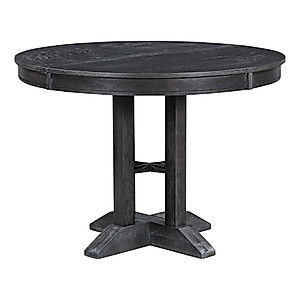 Dinehome 5-Piece Farmhouse Wood Round Extendable Dining Table Set with 4 Upholstered Chairs for Home Kitchen, Black