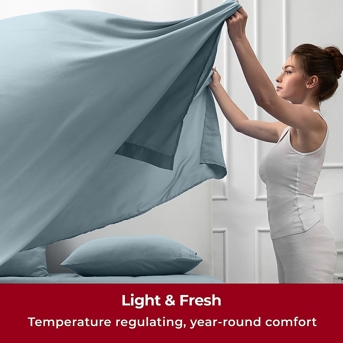 Mellanni Full Sheet Set - 6-Piece Iconic Collection Bedding, (Including 4 Pillowcases), 16-Inch Deep Pocket, Easy Care, Extra Soft, Cooling Sheets, Brushed Microfiber - Spa Blue