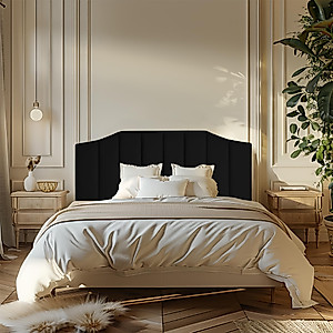 Furpopup Velvet Upholstered Headboard Queen/Full Size Bed Tufted Button Headboard, Featuring High-Density Sponge Padding Luxury Texture Easy Assembly Comfort and Style-Black