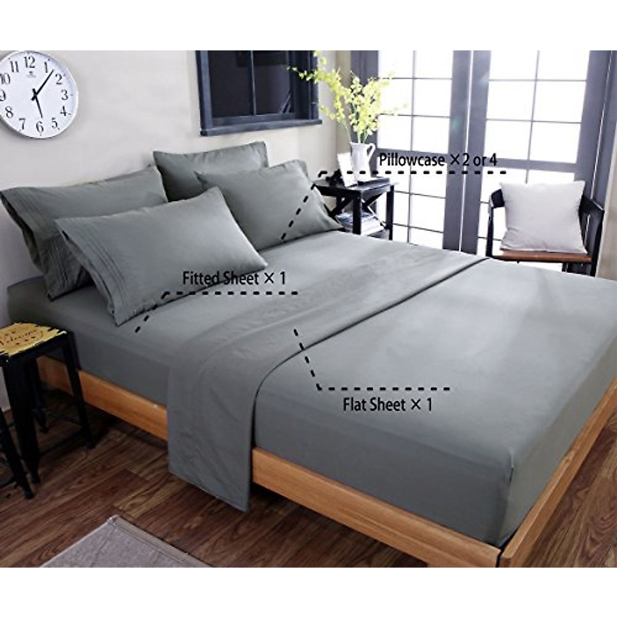 SONORO KATE Bed Sheets Set Sheets Microfiber Super Soft 1800 Thread Count Egyptian Sheets 16-Inch Deep Pocket Wrinkle - 6 Piece (King, Dark Grey)