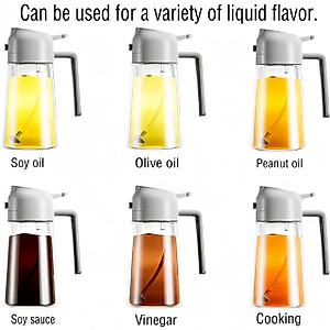 2 in 1 Olive Oil Dispenser Bottle for Kitchen,Oil Sprayer for Cooking, 1.56oz/470ml Premium Glass Oil Bottle, Food-grade Oil Mister for Air Fryer, Salad, Frying, BBQ (Black)