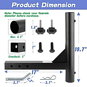 Hydencamm Upgraded Hitch Mount Flagpole Holder, Flag Hitch Mount Universal for 2" Receivers, 19.7" x 17" Stable Hitch Flag Pole Holder with Anti-Wobble Screws, for SUV, RV, Pickup, Truck, Camper