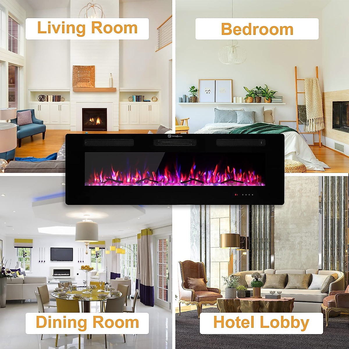 Electric Fireplace, 60 inch Recessed Wall Mounted Fire Place Heater with Remote Control Timer LED Adjustable Flame for Living Room Bedroom