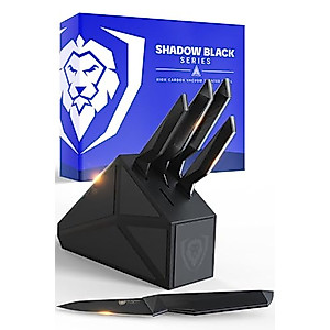 DALSTRONG Knife Block Set - 5pc - Shadow Black Series - Black Titanium Nitride Coated - High Carbon - 7CR17MOV-X Vacuum Treated Steel - Sheath - Kitchen Knife Set with Block - NSF Certified