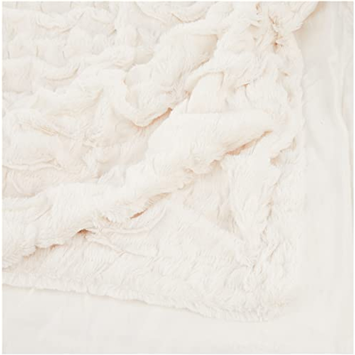 Comfort Spaces Ruched Faux Fur Plush 3 Piece Throw Blanket Set Ultra Soft Fluffy with 2 Square Pillow Covers, 50"x60", Ivory