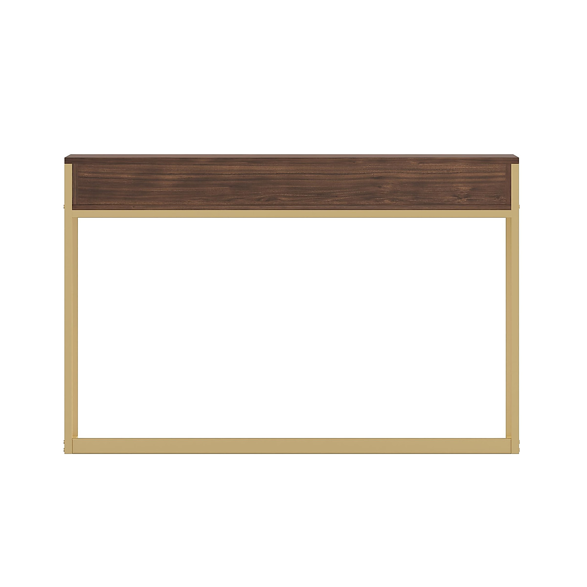 Martha Stewart Ollie Home Office Desk with 3 Drawers in Walnut Wood Grain with Polished Brass Hardware