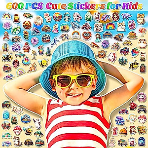 600PCS Stickers for Kids, Summer Water Bottle Stickers for Kids Classroom, Waterproof Vinyl Stickers Aesthetic for Laptop, Scrapbook, Phone, Cute Sticker Packs for Kids Teens Girls
