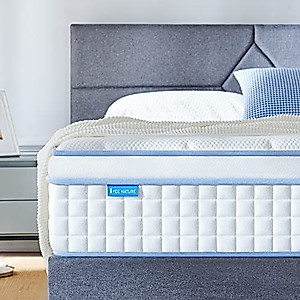 IYEE NATURE King Mattress, 12 Inch King Size Hybrid Mattress Individual Pocket Spring with Foam,King Bed in a Box with Breathable and Pressure Relief,Medium Plush,Blue