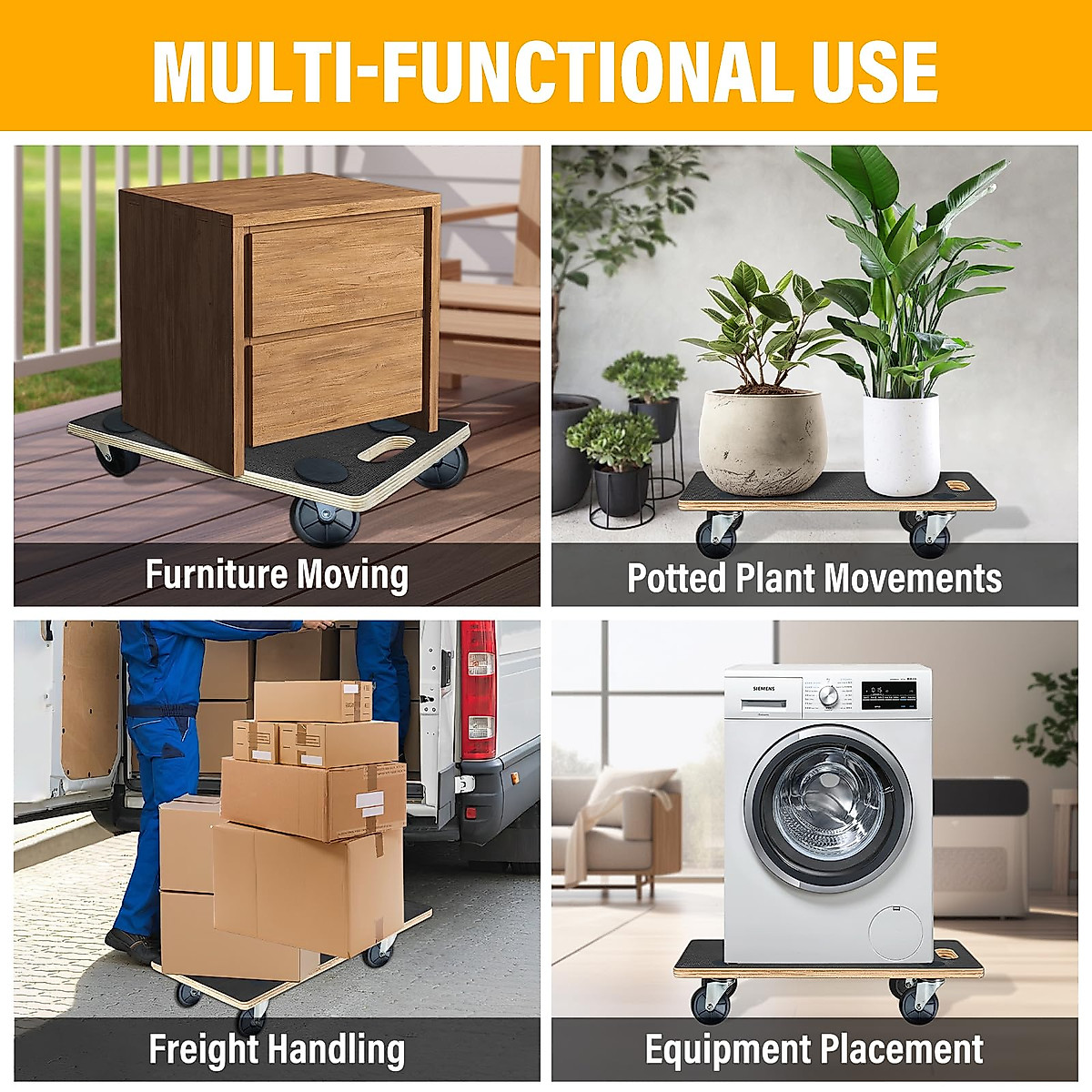 Furniture Dolly 4 Wheels Capacity Moving Dolly Heavy Duty 2 Pack Wooden Platform Dolly 551 Lbs Capacity Rectangle Multifunctional Mover Carrier for Cardboard Boxes Flower pots Sofas Furniture Pianos