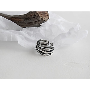 Leon Design Sterling Silver Multi Layer Winding AAAA Grade Cubic Zirconia Statement Rings for Women CZ Diamond Multi Row Silver Retro Vintage Engagement Wedding Adjustable Band Ring for Women