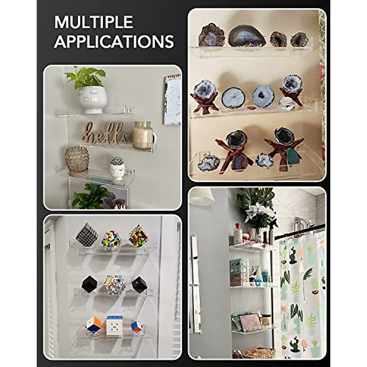 MaxGear Acrylic Shelves Clear Floating Shelves for Wall, Heavy Duty Acrylic Clear Display Shelves with Edge, 5mm Extra Thicker Hanging Shelves Floating Bookshelves for Bathroom, Bedroom, Kitchen