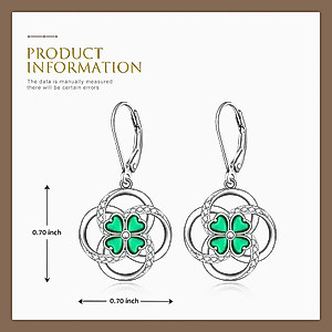 Shamrock Earrings for Women St Patricks Day Four Leaf Clover Earrings Dangle Sterling Silver 925 Celtic Knot Irish Shamrock Green Lucky Jewelry Gifts