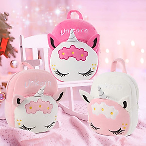 Mloovnemo Kids Unicorn Plush Toddler Travel Preschool Shoulder Backpack for 1-5 Year Old Kindergarten Girls Gift (Pink Unicorn)