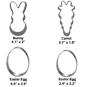 Bonropin Large 4PCS Bunny Rabbit Cookie Cutters Set With Bunny,Carrot,Large Egg,Middle Egg.